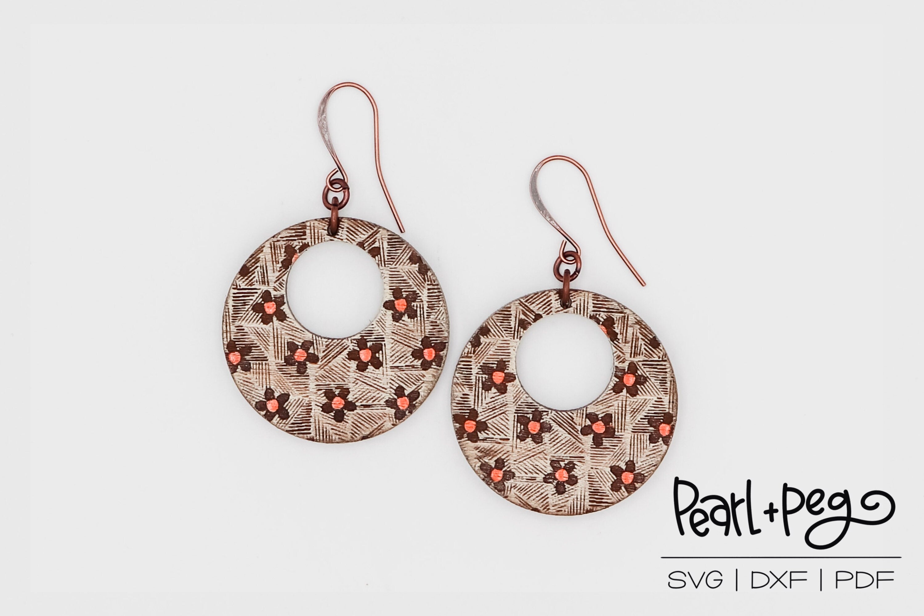 Round Hoop Daisy Abstract Laser Engraved Earrings Digital Download ...