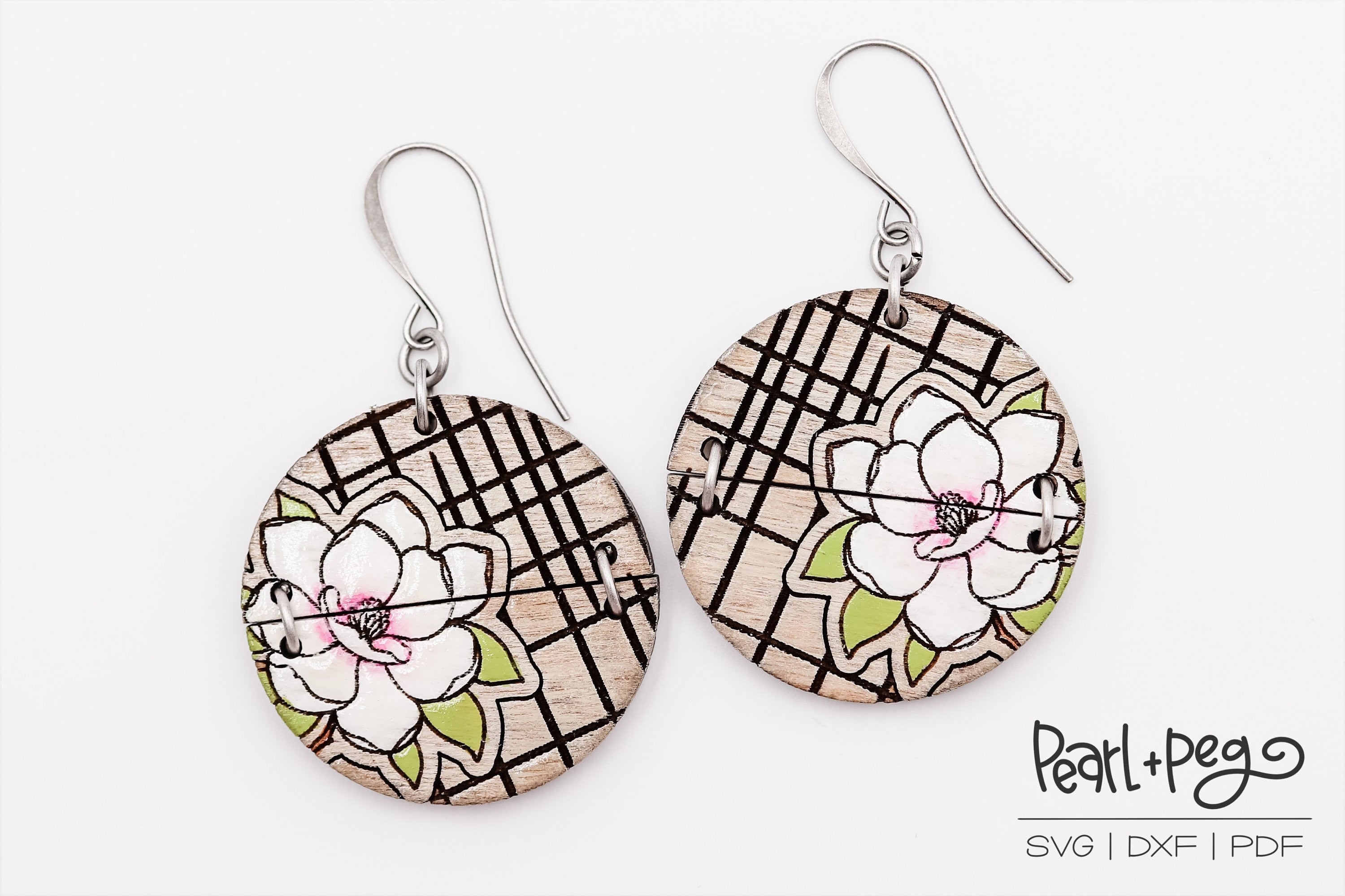 Cross Hatch Magnolia Laser Engraved Earrings Digital Download – Pearlandpeg
